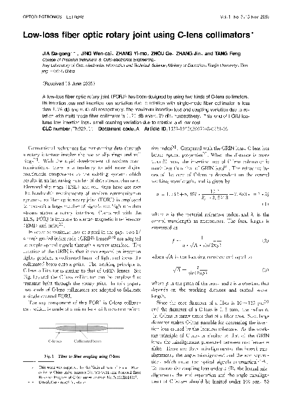 (PDF) Low-loss fiber optic rotary joint using C-lens collimators
