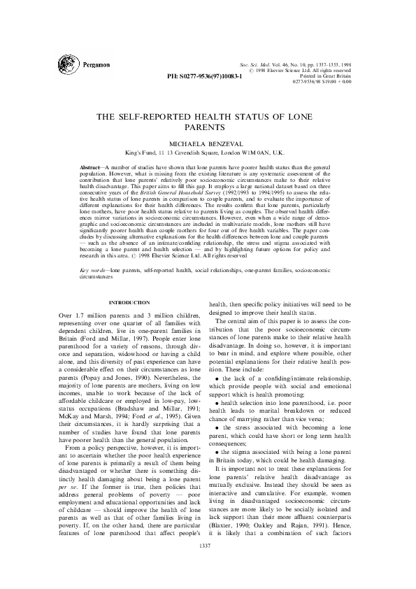 (PDF) The self-reported health status of lone parents