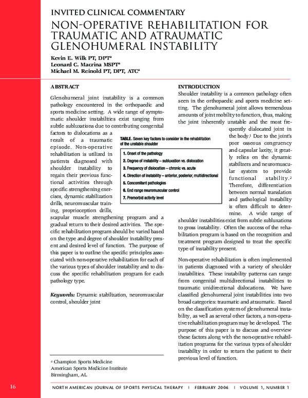 (PDF) Nonoperative rehabilitation for traumatic and atraumatic ...