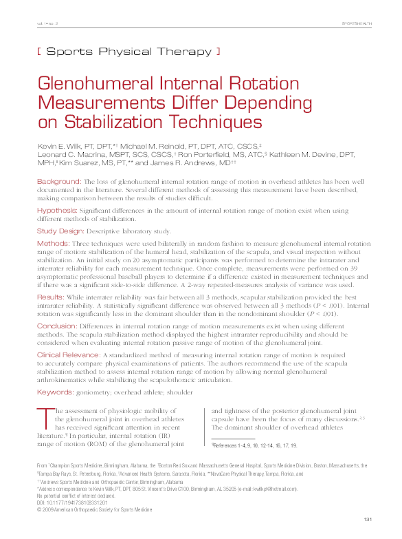 (PDF) Glenohumeral Internal Rotation Measurements Differ Depending on ...