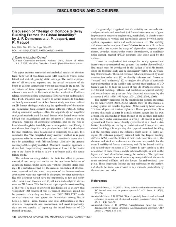 (PDF) Design of Composite Sway Building Frames for Global Instability