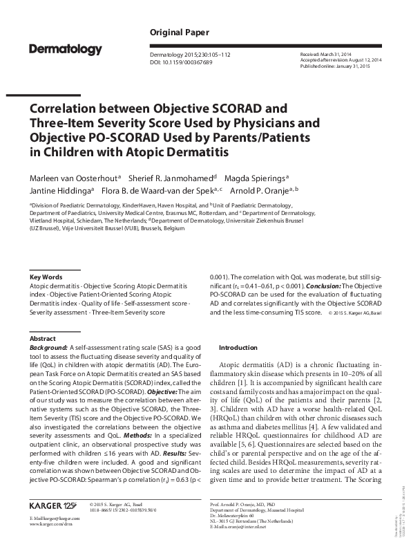 (PDF) Correlation between Objective SCORAD and Three-Item Severity ...