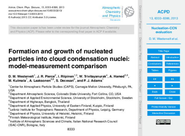(PDF) Formation and growth of nucleated particles into cloud ...