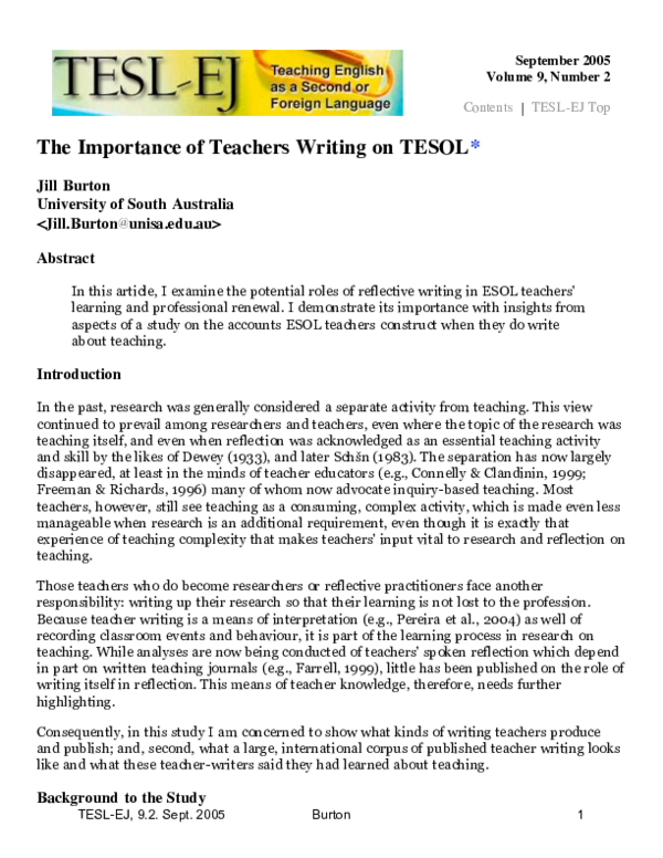 (PDF) The Importance of Teachers Writing on TESOL