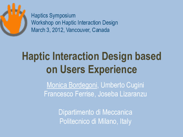(PDF) Haptic Interaction Design based on Users Experience