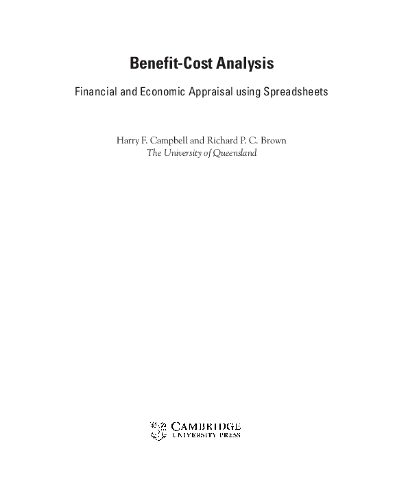 (PDF) Benefit-cost analysis: Financial and economic appraisal using ...