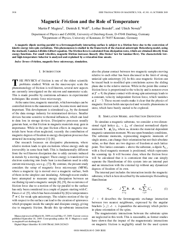 (PDF) Magnetic Friction and the Role of Temperature