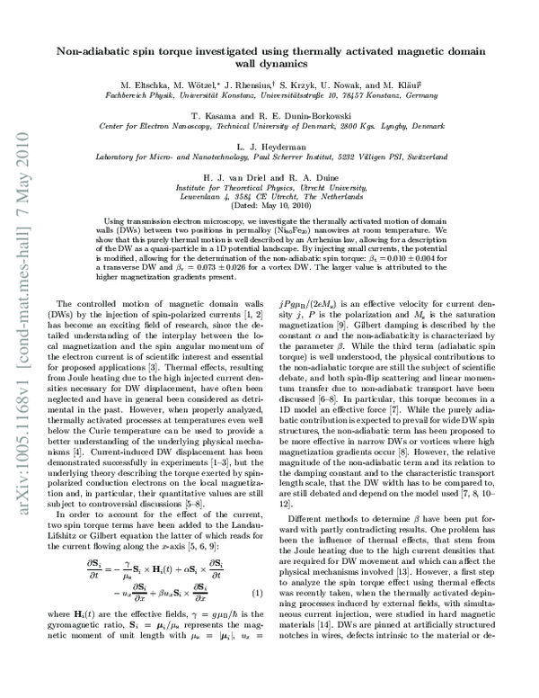Pdf Nonadiabatic Spin Torque Investigated Using Thermally Activated Magnetic Domain Wall Dynamics