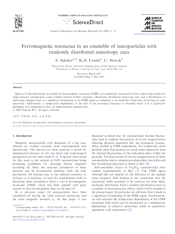 (PDF) Ferromagnetic resonance in an ensemble of nanoparticles with ...