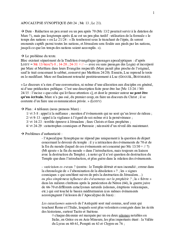 (DOC) L'APOCALYPSE SYNOPTIQUE.