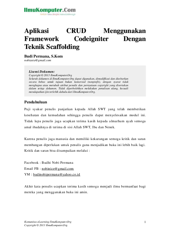 Pdf Budi Aplikasi Crud Menggunakan Framework Codeigniter Dengan Teknik Scaffolding Muhamad 