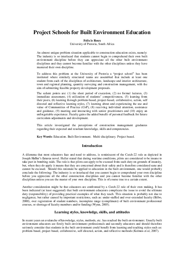 (PDF) Project Schools for Built Environment Education