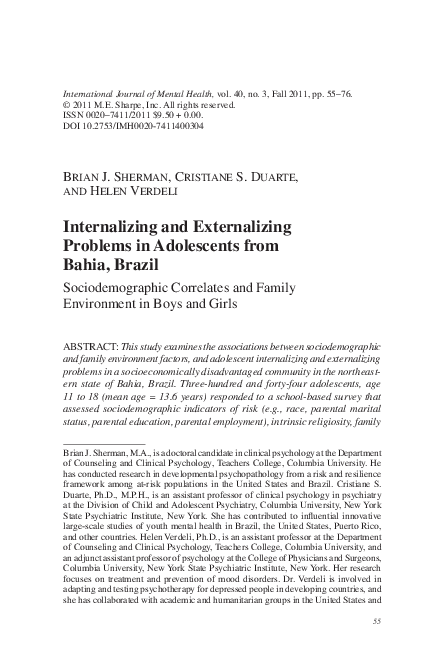 (PDF) Internalizing and externalizing problems in adolescent aggression perpetrators, victims ...
