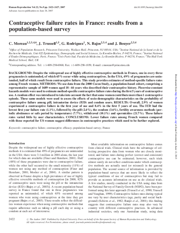 (PDF) Contraceptive failure rates in France: results from a population ...