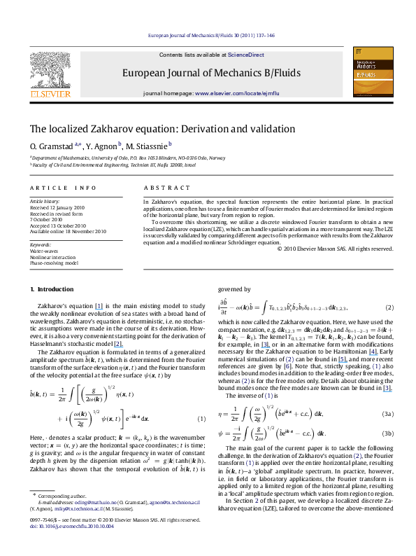 (PDF) The localized Zakharov equation: Derivation and validation