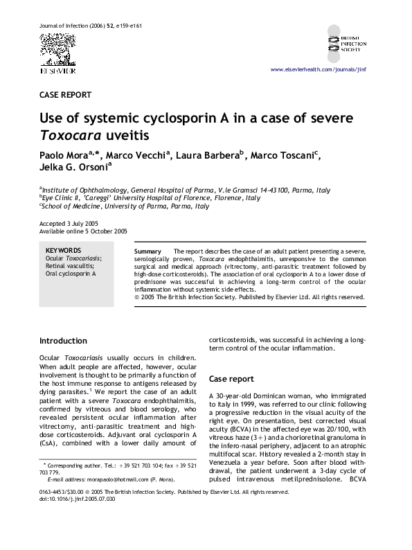 (PDF) Use of systemic cyclosporin A in a case of severe Toxocara ...