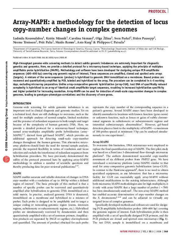 (PDF) Array-MAPH: a methodology for the detection of locus copy-number changes in complex genomes