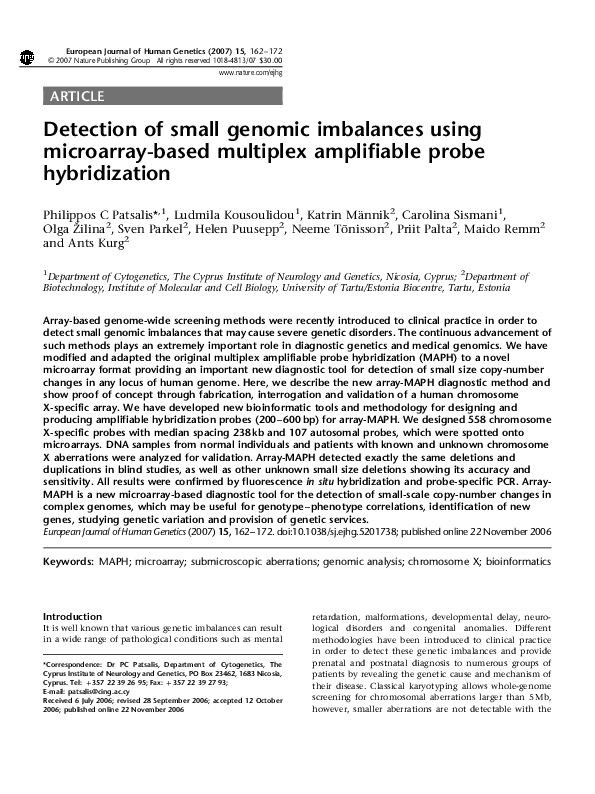 (PDF) Detection of small genomic imbalances using microarray-based multiplex amplifiable probe ...