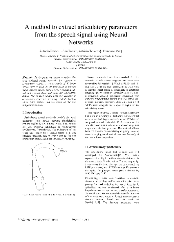 (PDF) A method to extract articulatory parameters from the speech signalusing neural networks
