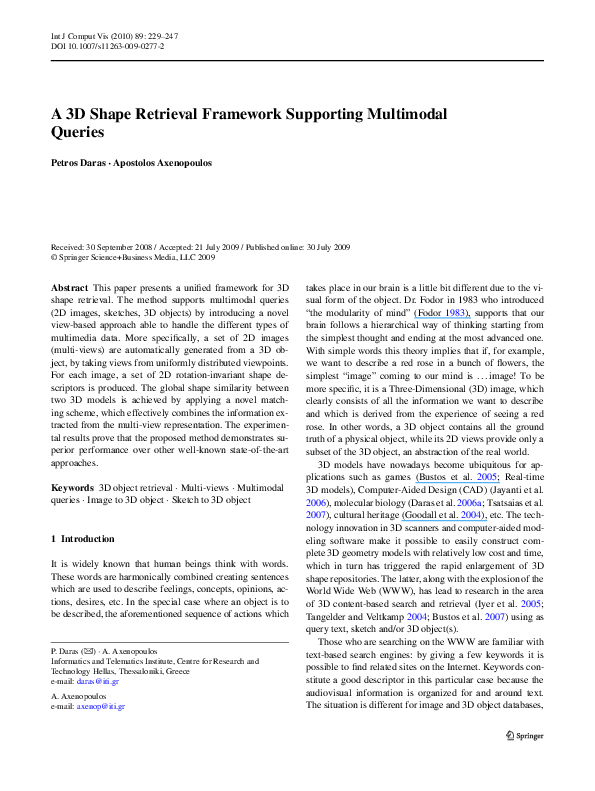 Pdf A 3d Shape Retrieval Framework Supporting Multimodal Queries 