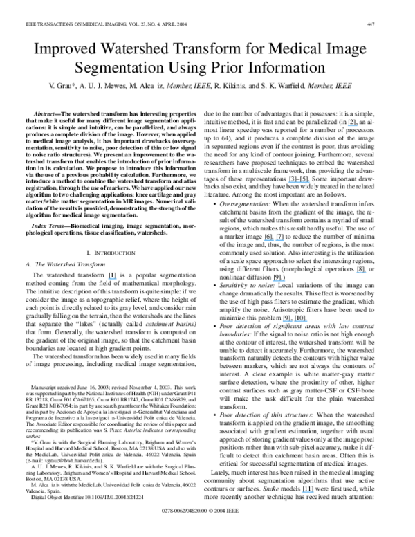 (PDF) Improved watershed transform for medical image segmentation using prior information