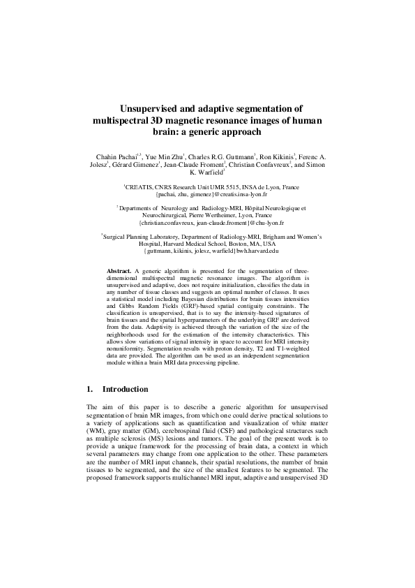 (PDF) Unsupervised and Adaptive Segmentation of Multispectral 3D Magnetic Resonance Images of ...