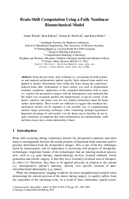 (PDF) Brain Shift Computation Using a Fully Nonlinear Biomechanical Model