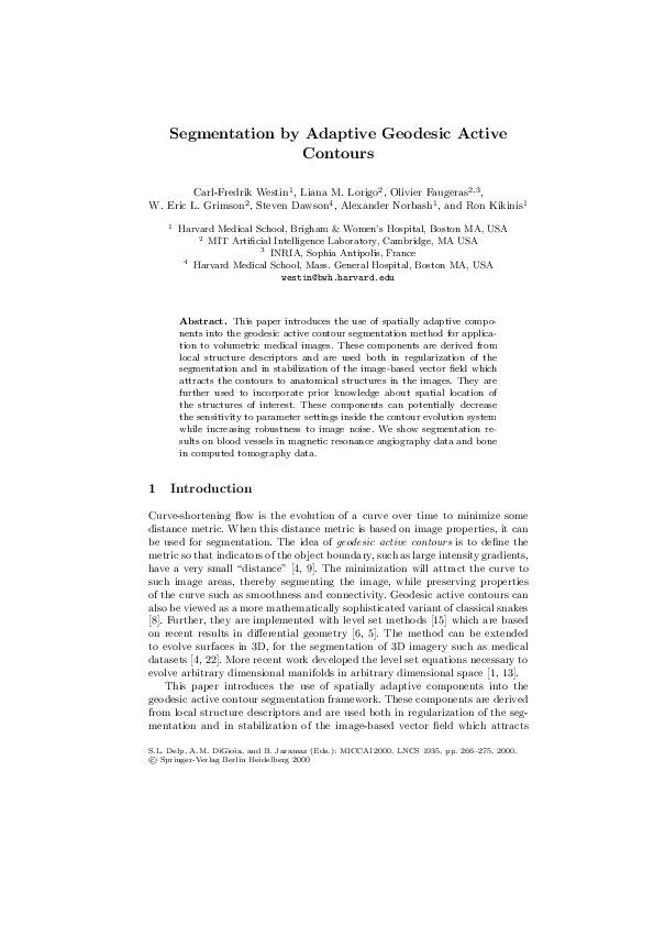 (PDF) Segmentation by Adaptive Geodesic Active Contours
