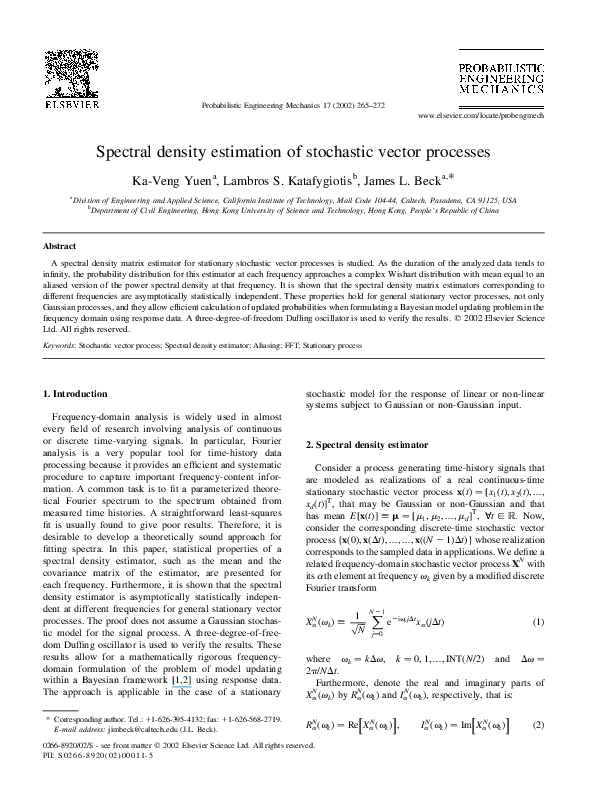 Pdf Spectral Density Estimation Of Stochastic Vector Processes