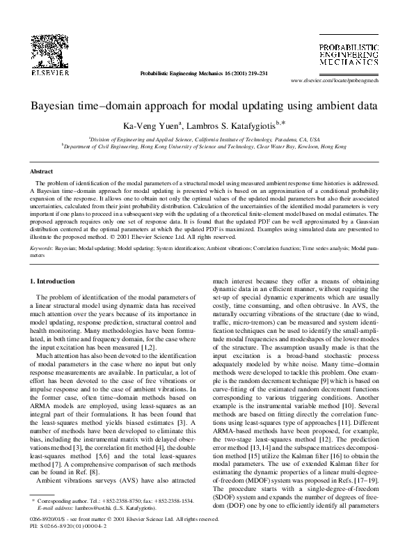 Pdf Bayesian Timedomain Approach For Modal Updating Using Ambient Data