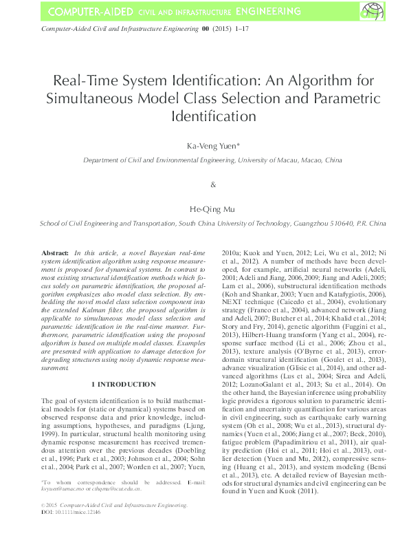 Pdf Real Time System Identification An Algorithm For Simultaneous