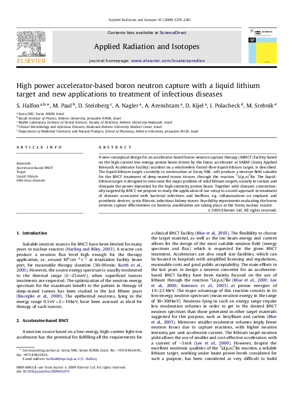(PDF) High power accelerator-based boron neutron capture with a liquid lithium target and new ...