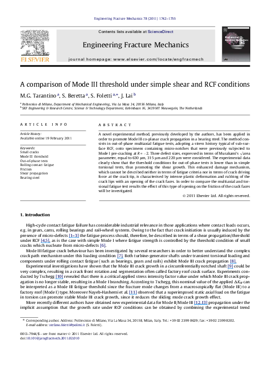 (PDF) A comparison of Mode III threshold under simple shear and RCF ...
