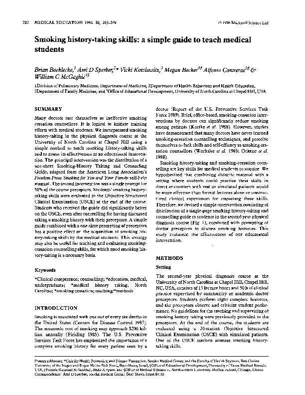 (PDF) Smoking history-taking skills: a simple guide to teach medical ...