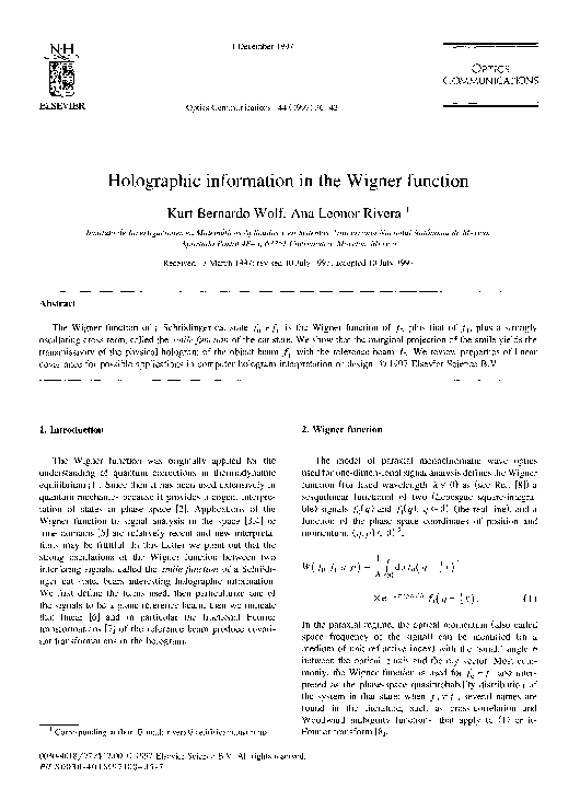 (PDF) Holographic information in the Wigner function