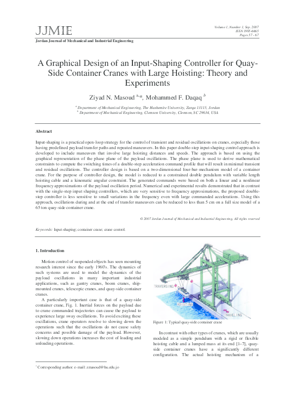 Pdf A Graphical Design Of An Input Shaping Controller For Quay Side Container Cranes With