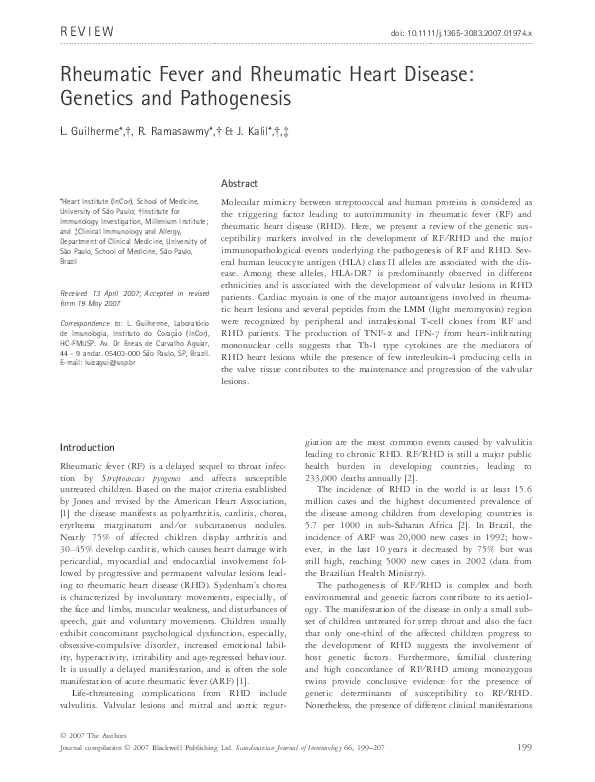 (PDF) Rheumatic Fever and Rheumatic Heart Disease: Genetics and ...