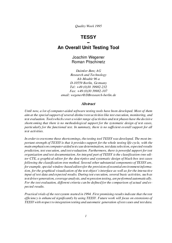 (PDF) TESSY -- An Overall Unit Testing Tool | Joachim Wegener ...
