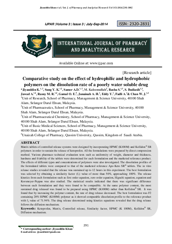 (PDF) Jiyauddin Khan et al / Int Comparative study on the effect of hydrophilic and hydrophobic ...