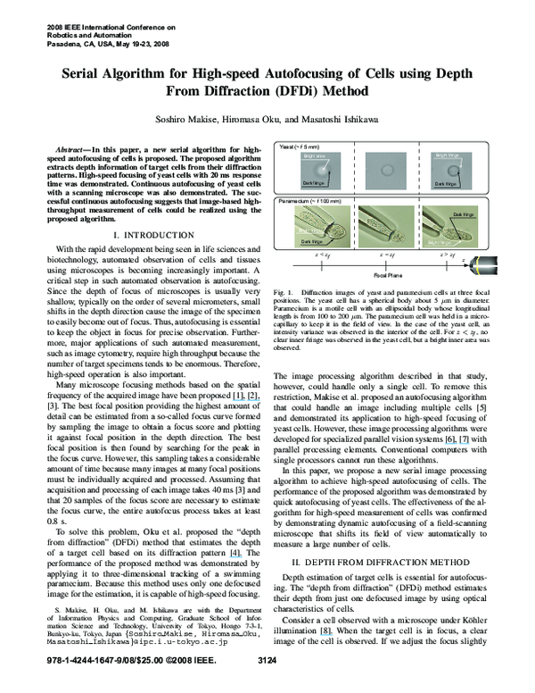 Pdf Serial Algorithm For High Speed Autofocusing Of Cells Using Depth
