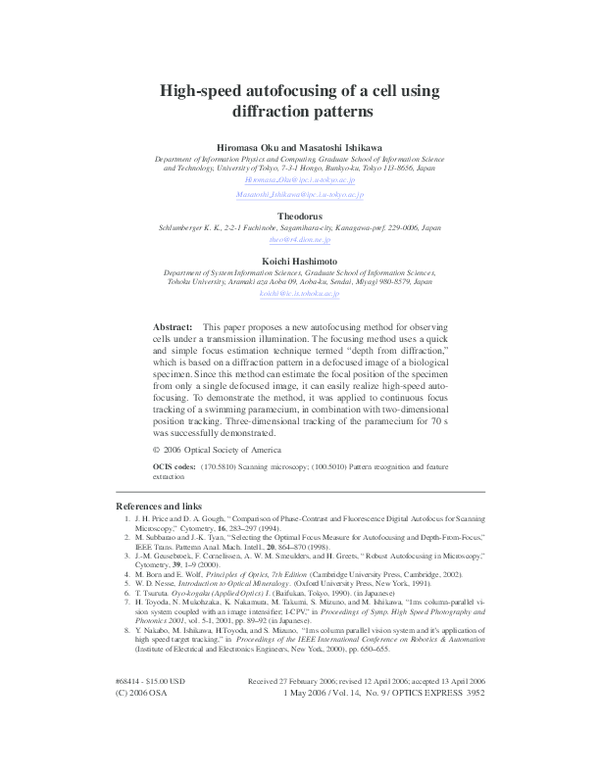 (PDF) High-speed autofocusing of a cell using diffraction pattern