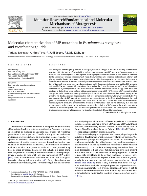 (PDF) Molecular characterization of Rifr mutations in Pseudomonas ...
