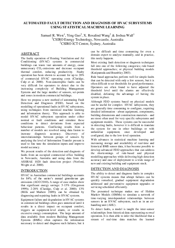 (PDF) Automated Fault Detection and Diagnosis of Hvac Subsystems Using ...
