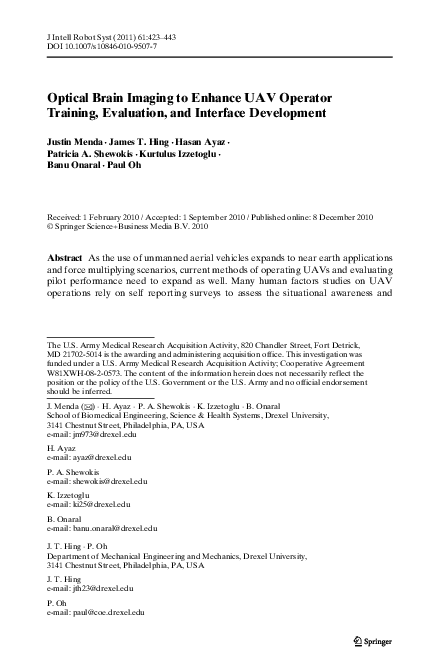(PDF) Optical Brain Imaging to Enhance UAV Operator Training, Evaluation, and Interface Development