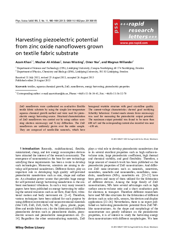 (PDF) Harvesting piezoelectric potential from zinc oxide nanoflowers ...