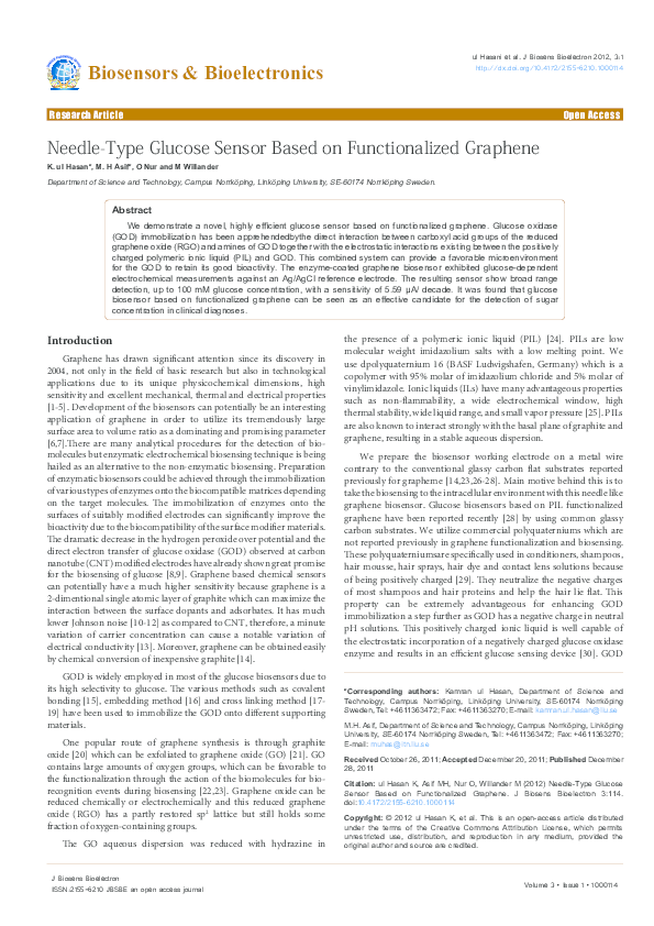 (PDF) Needle-type glucose sensor based on functionalized graphene