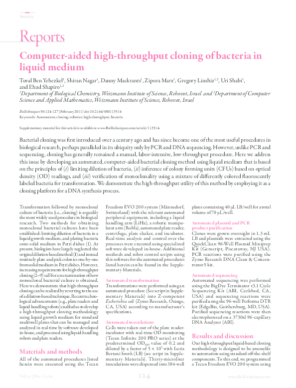 (PDF) Computer-aided high-throughput cloning of bacteria in liquid medium