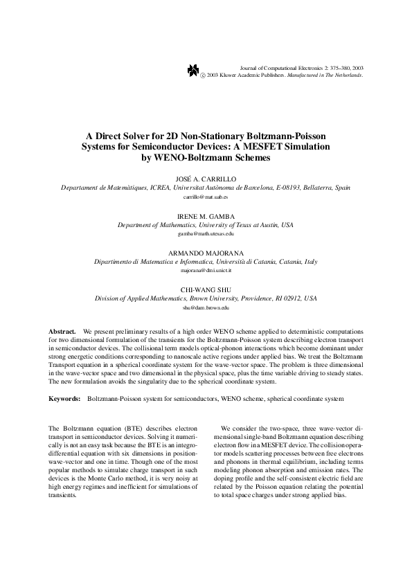 (PDF) A Direct Solver for 2D Non-Stationary Boltzmann-Poisson Systems for Semiconductor Devices ...