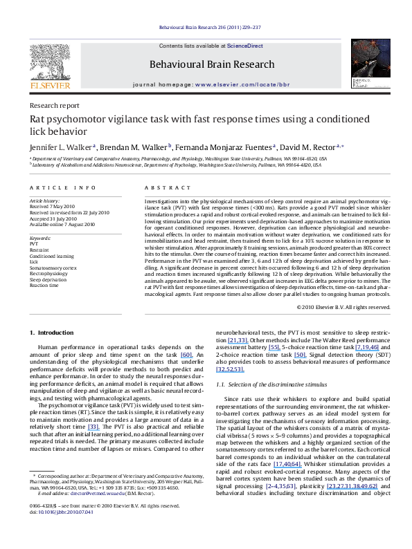 (PDF) Rat psychomotor vigilance task with fast response times using a ...