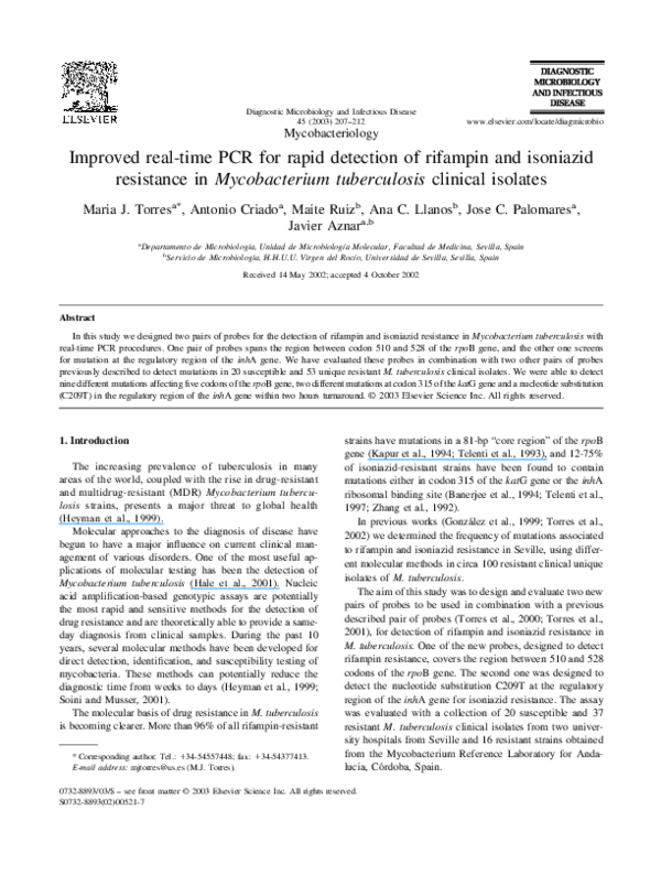(PDF) Improved real-time PCR for rapid detection of rifampin and isoniazid resistance in ...